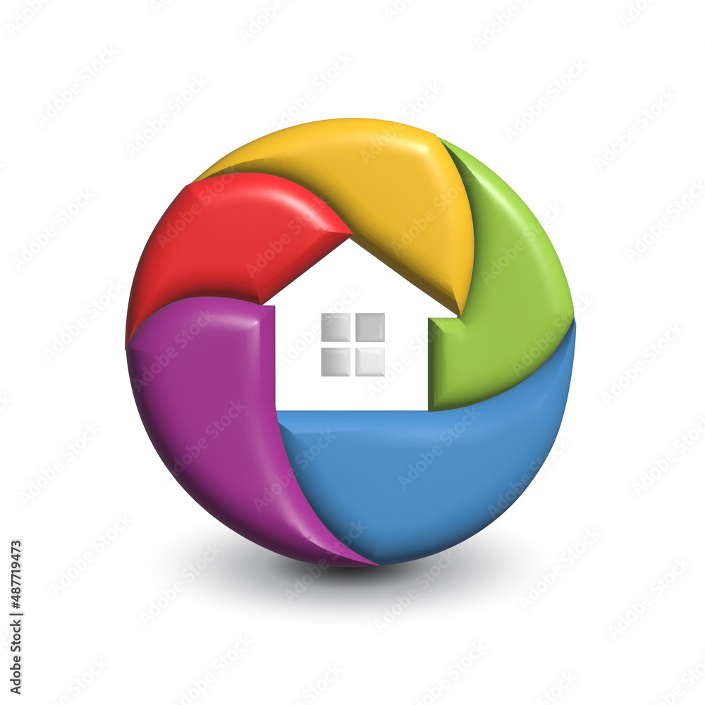 Logo real estate house in a circle shape community apartments 3D icon ...