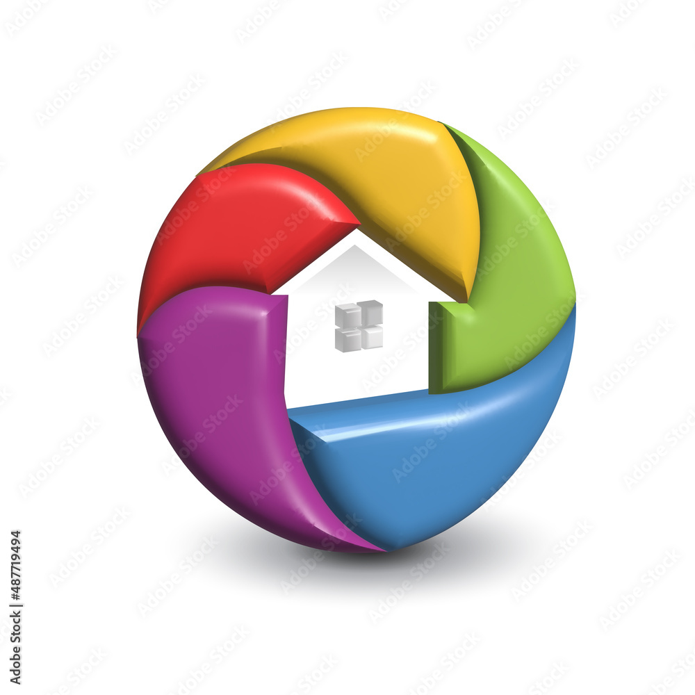 Logo real estate house in a circle shape community apartments 3D icon ...