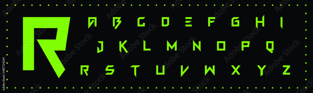 R Modern Tech Alphabet Letter Fonts. Typography minimal style font set ...