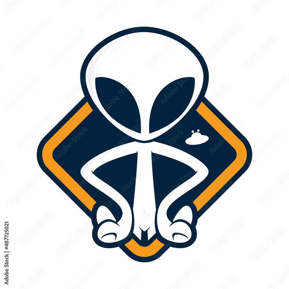 Vector stickers rhombus sign with alien. Isolated on white background ...