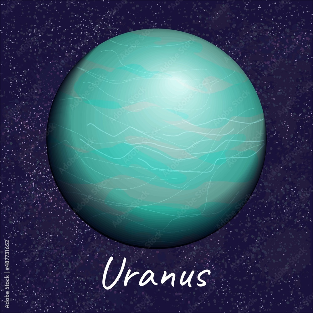 Cyan planet Uranus on dark blue space background. Vector realistic ...