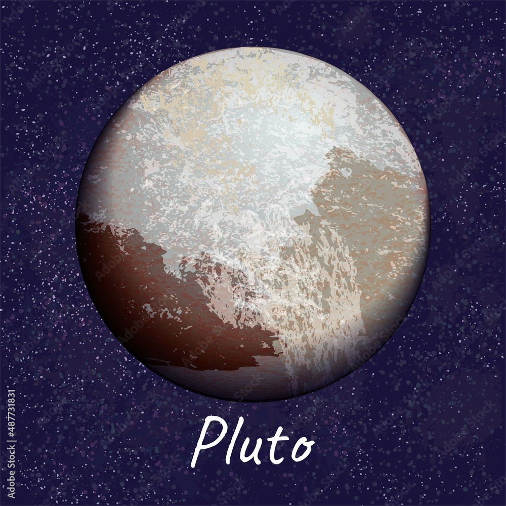 The brown planet Pluto on dark blue space background. Vector realistic ...