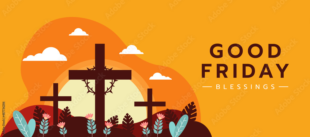 Poster good friday - three Cross crucifix with circle thorns on hill at ...