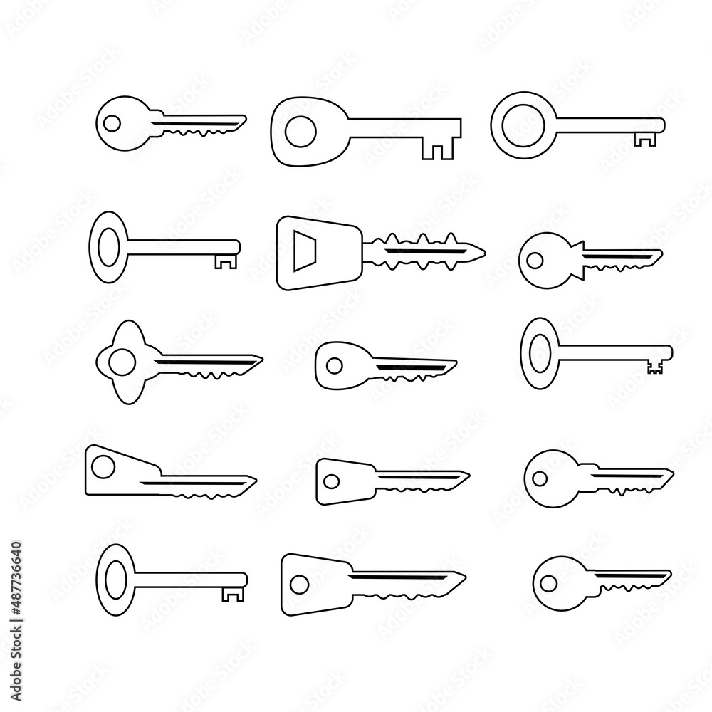 simplified image of all kinds of door key Stock Vector | Adobe Stock