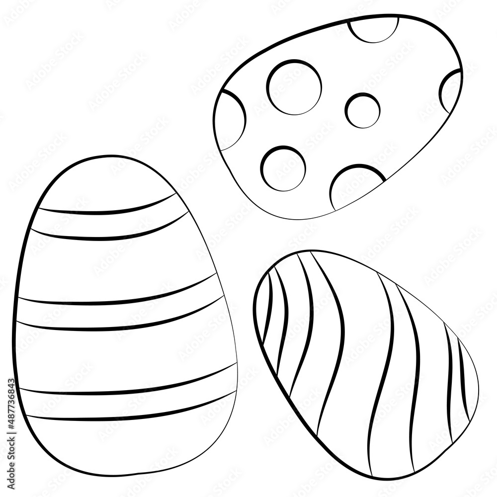 patterned easter eggs - black outline from stroke, cute vector ...