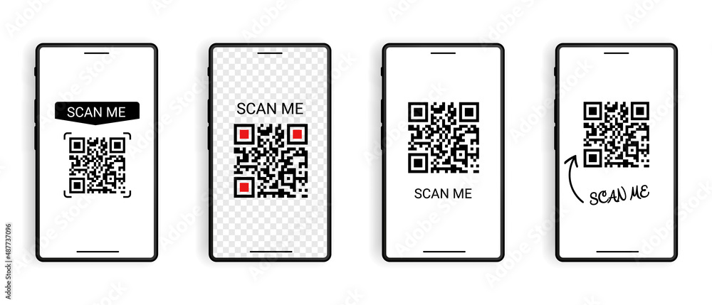 Mobile Smartphone QR Code Application Button With Scan Me Sign - Vector ...