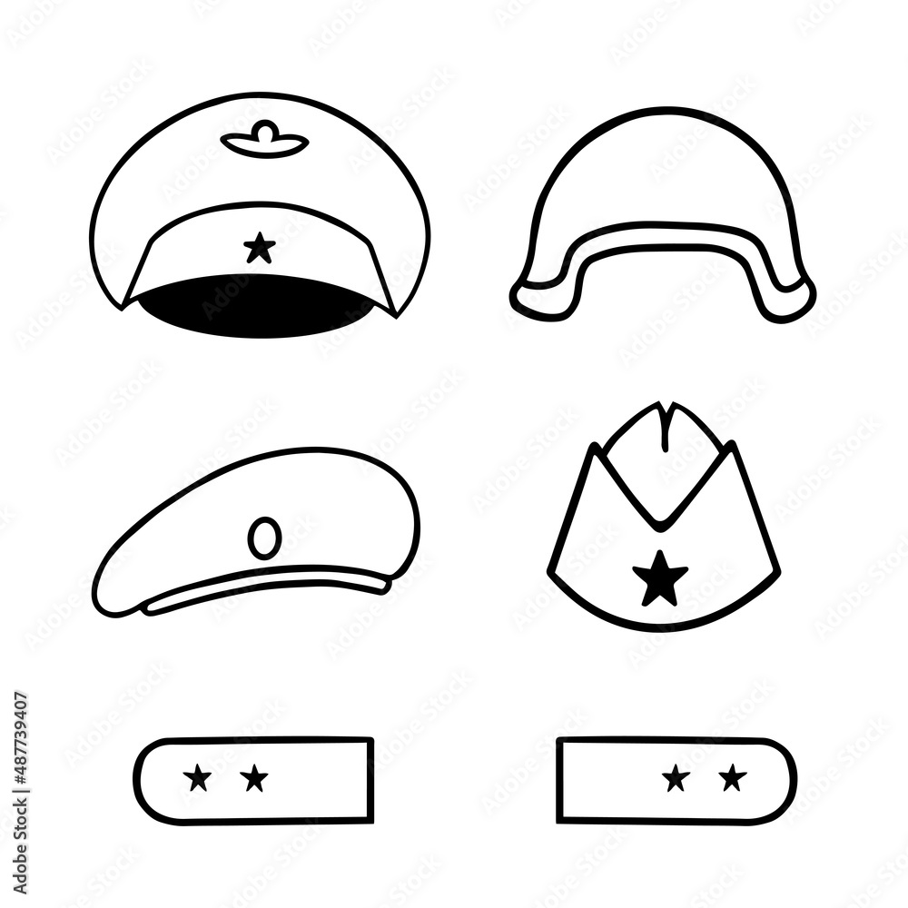 Military caps, helmet, beret, garrison cap. Vector Illustration for ...