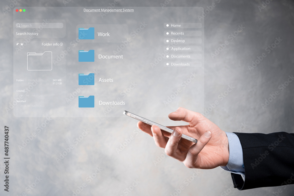 Document management concept. Virtual screen icons Document Management ...