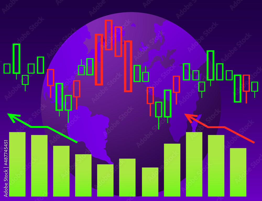 stock market diagram with globe map Stock Vector | Adobe Stock