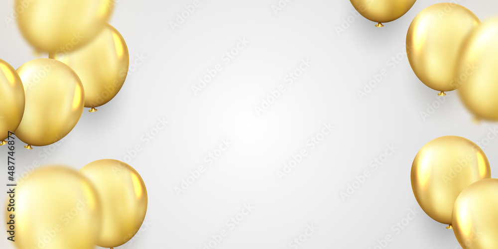 Golden Balloon Background Vector Illustration With Confetti For parties ...