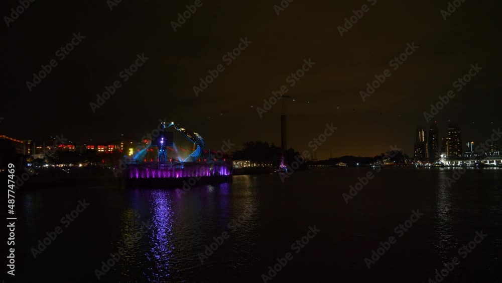 singapore city famous sentosa island electronic bay night illuminated ...