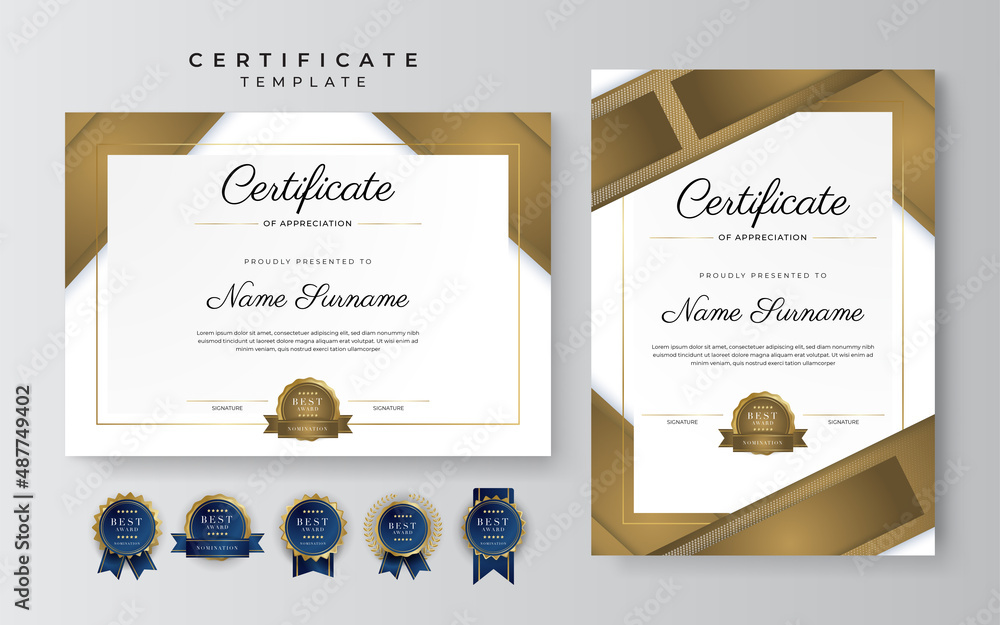 Premium gold certificate of achievement border template with luxury ...