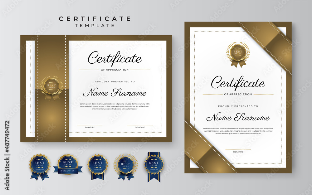 Premium gold certificate of achievement border template with luxury ...