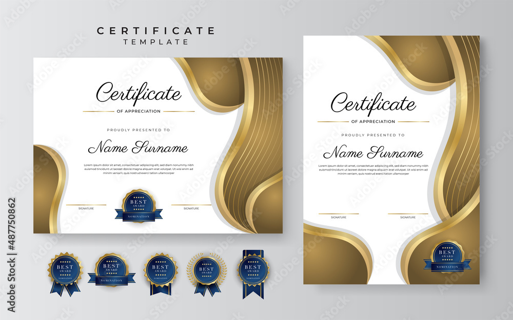 Premium gold certificate of achievement border template with luxury ...
