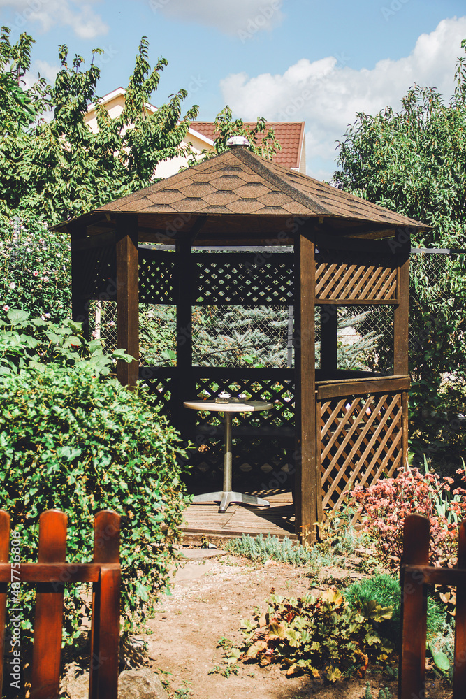 Beautiful gazebo in the garden. Place for company rest Stock Photo ...