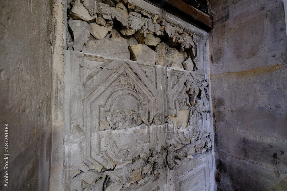 The inlay of a medieval wooden door at the church Saint-Paul-Saint ...