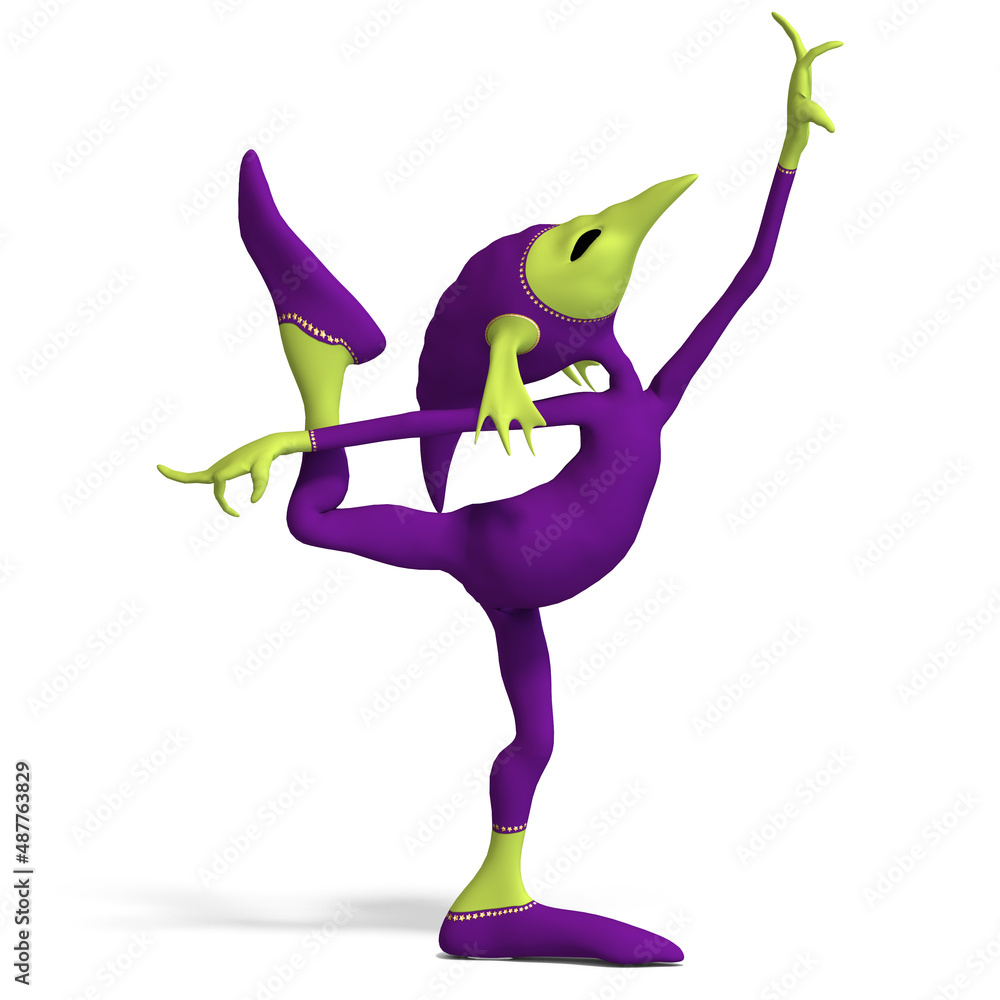 3D-illustration of a cute and funny cartoon alien dancing ballet Stock ...