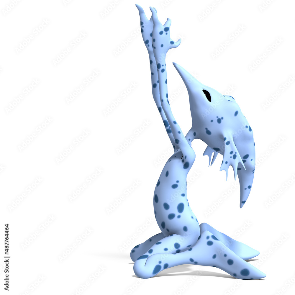 3D-illustration of a cute and funny cartoon alien worship Stock ...