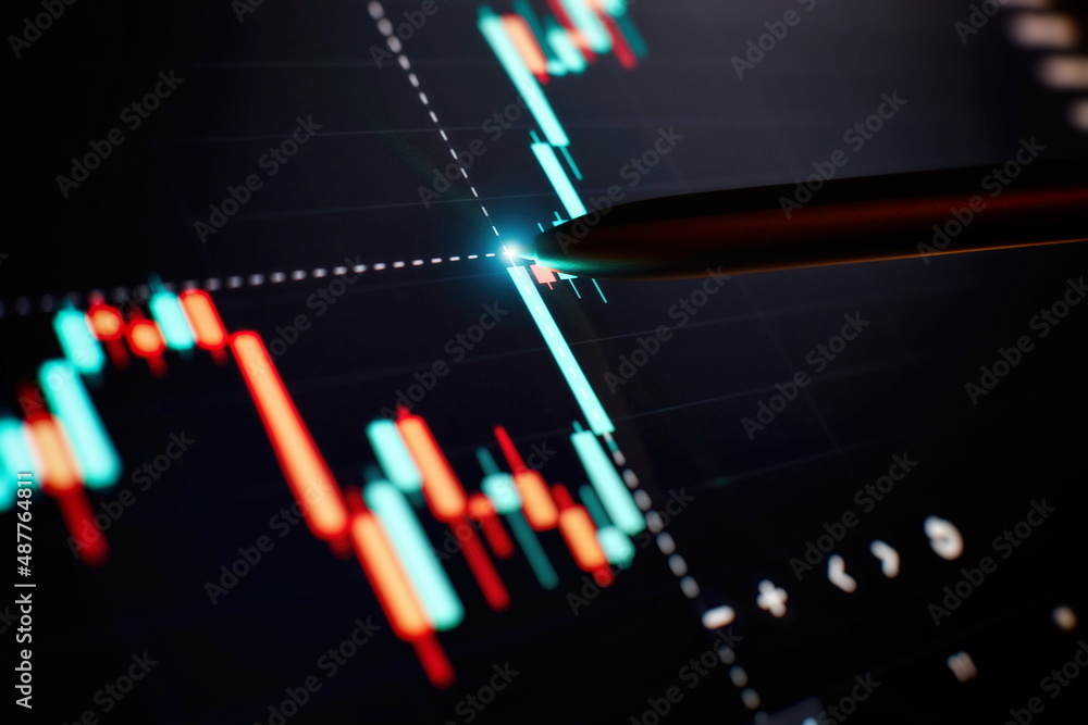 Financial chart with pen, stock analysis data for business background ...