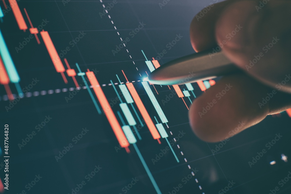 Financial chart with pen, stock analysis data for business background ...