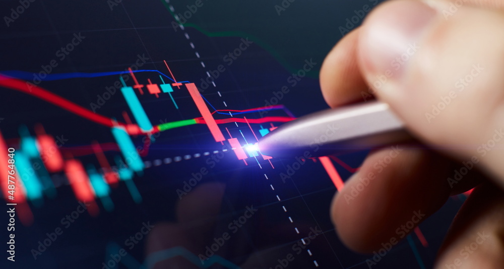 Financial chart with pen, stock analysis data for business background ...