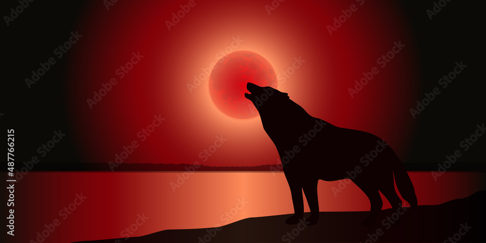 Red Wolf Howling At Moon