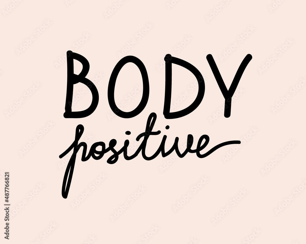 Lettering with body positive text, vector stock illustration with text ...