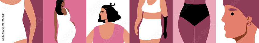 Miscellaneous female body like collage, flat vector stock illustration ...