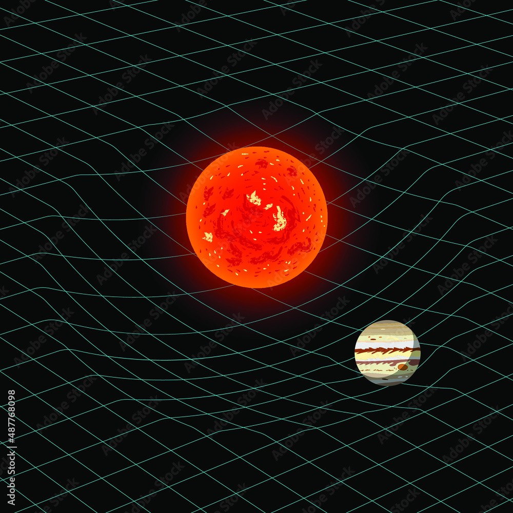 Massive object distorts spacetime and attracts smaller object, two ...