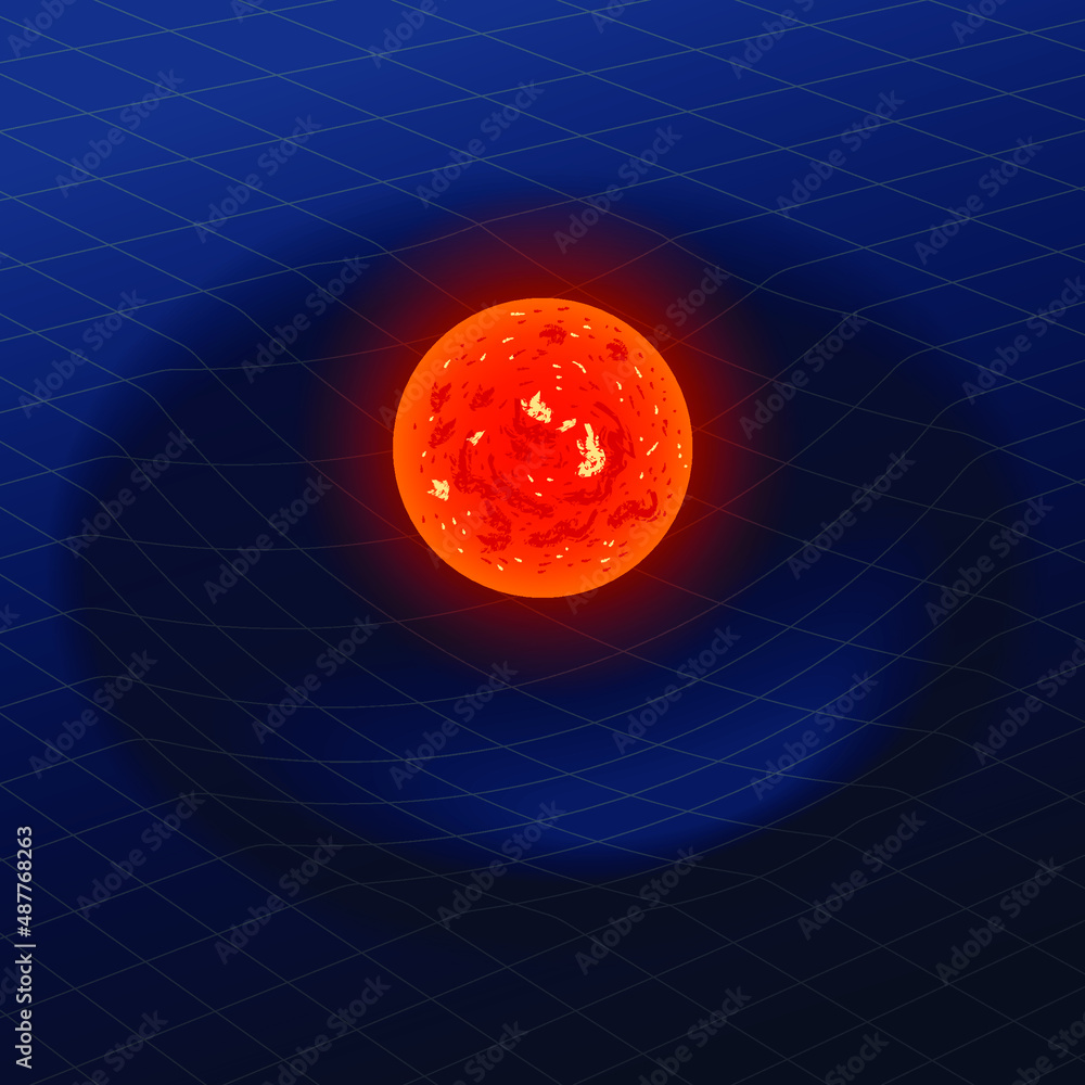 Massive object distorts spacetime, two-dimensional model of gravity ...
