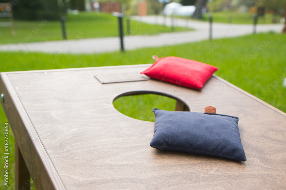 Cornhole colorful bags close up Stock Photo | Adobe Stock