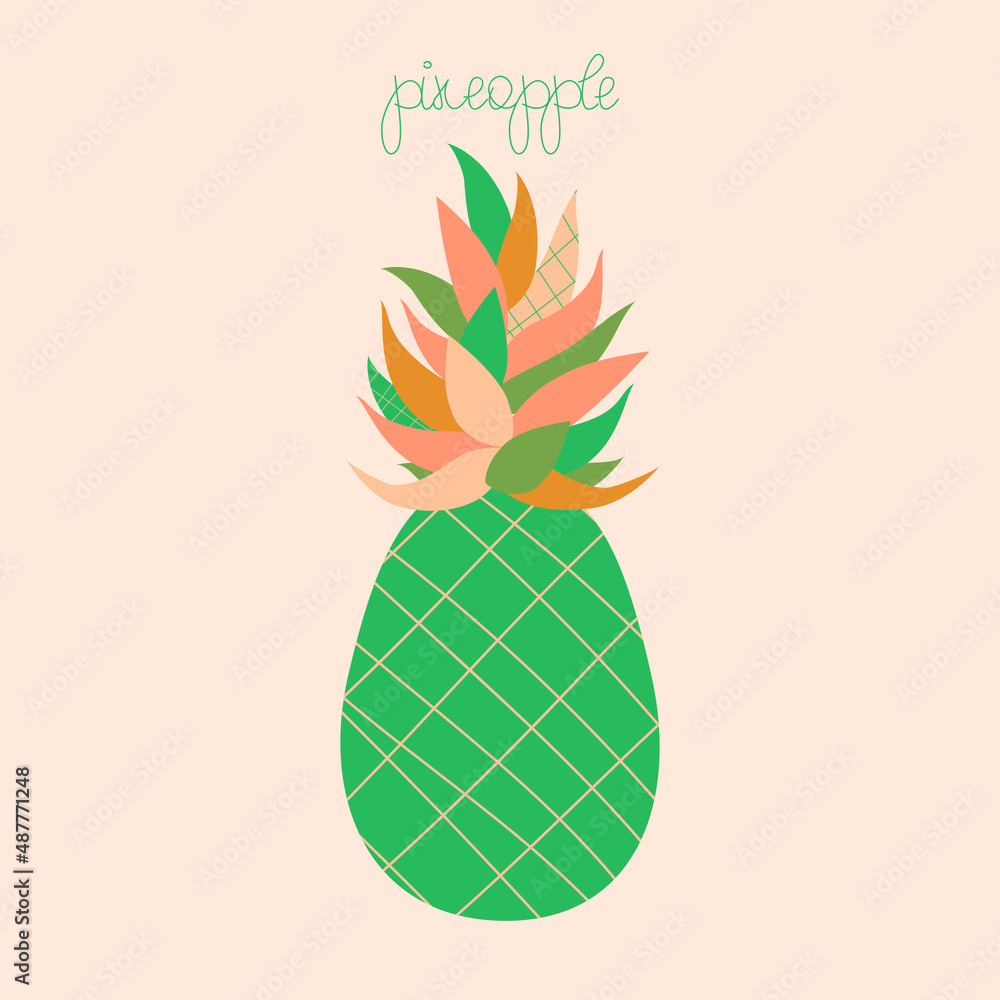 Simple pineapple vector illustration on the pastel background. Blue ...