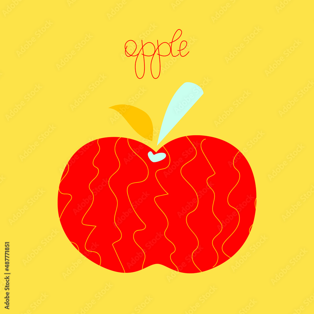 Simple red apple vector illustration on the pastel yellow background ...