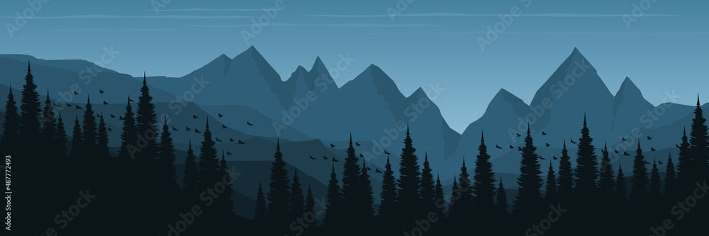 mountain sunset flat design landscape vector illustration good for ...