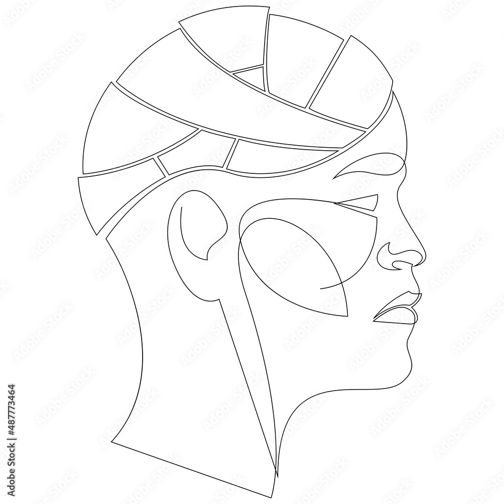 Memory loss and dementia, brain damage concept. Profile of sad person ...