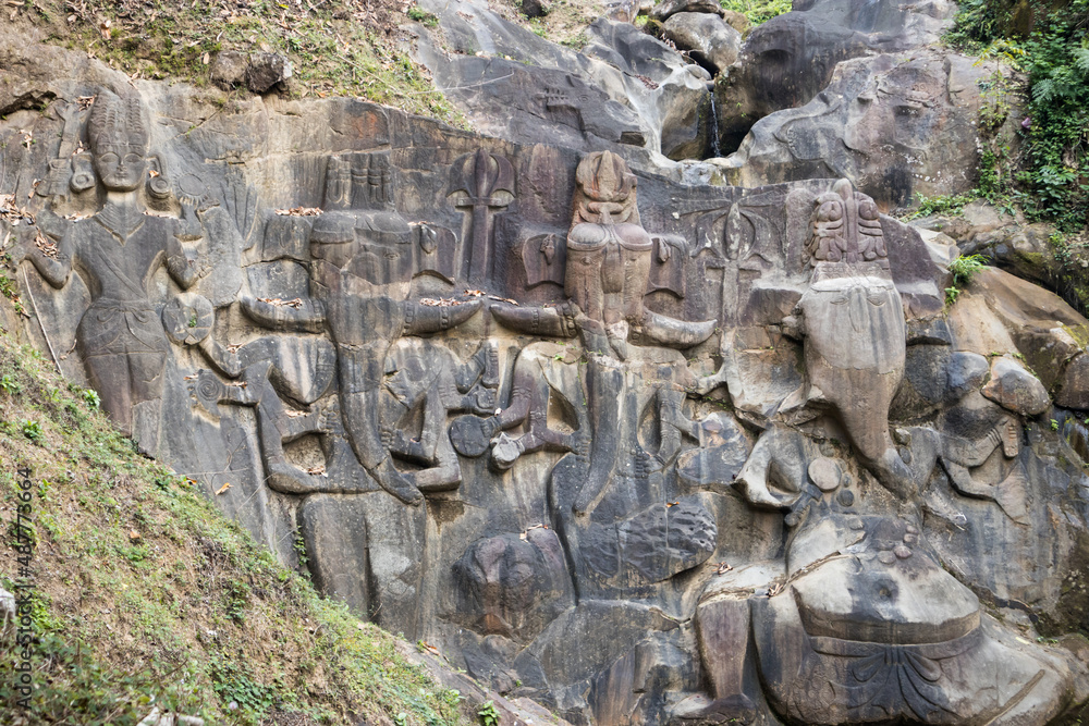 Unakoti, India - January 23 2022: Famous Rock sculpture of Unakoti. The ...