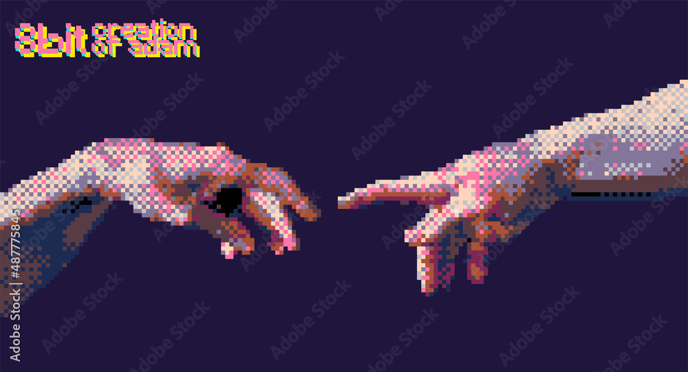 Reaching hands 8 bit style design concept vector illustration isolated ...
