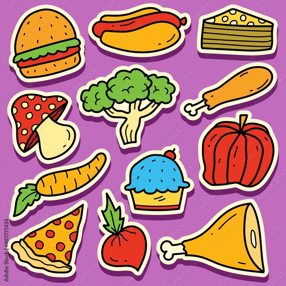 Food cartoon doodle illustration design for coloring, backgrounds ...