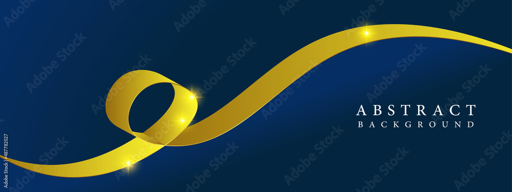 Banner design with gold and dark blue ribbon pattern. Dark blue ...