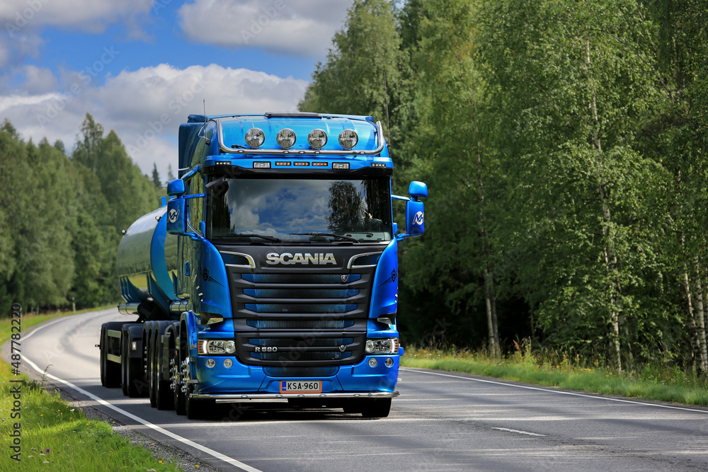 Blue Scania R580 Tank Truck on Rural Road Stock Photo | Adobe Stock