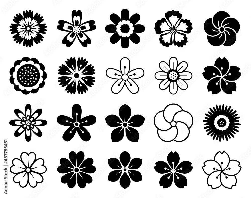Set of floral flower elements symbol icons Stock Vector | Adobe Stock