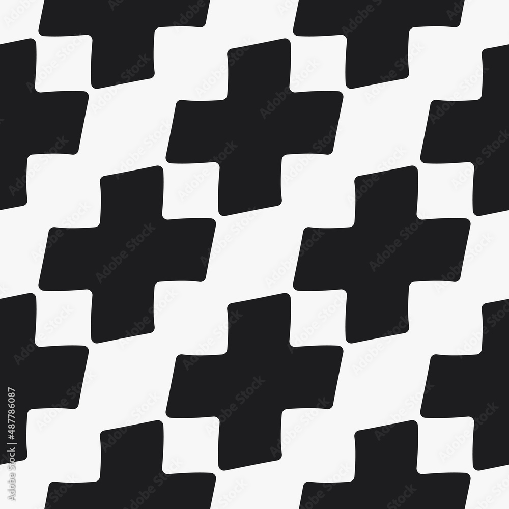 Curved crosses seamless and vector black. White background and blakc ...