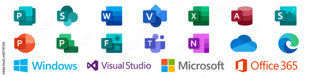 Set icons Microsoft Office 365: Word, Excel, OneNote, Yammer, Sway ...