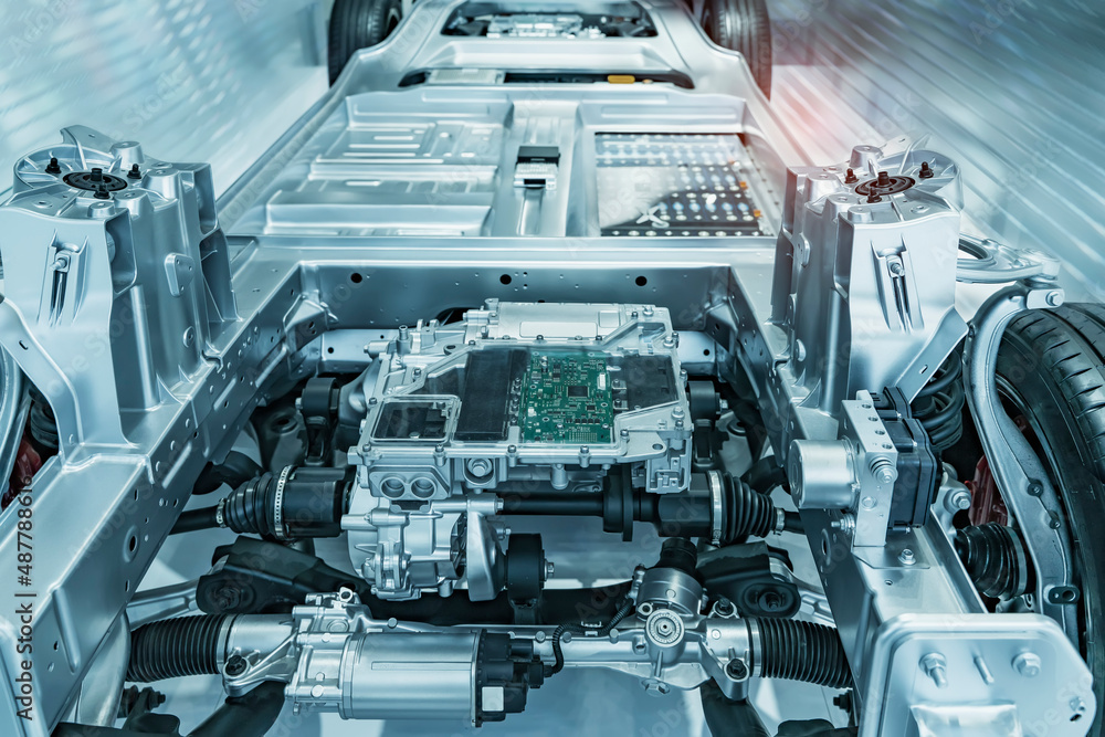 Chassis of the electric car with powertrain and power connection ...