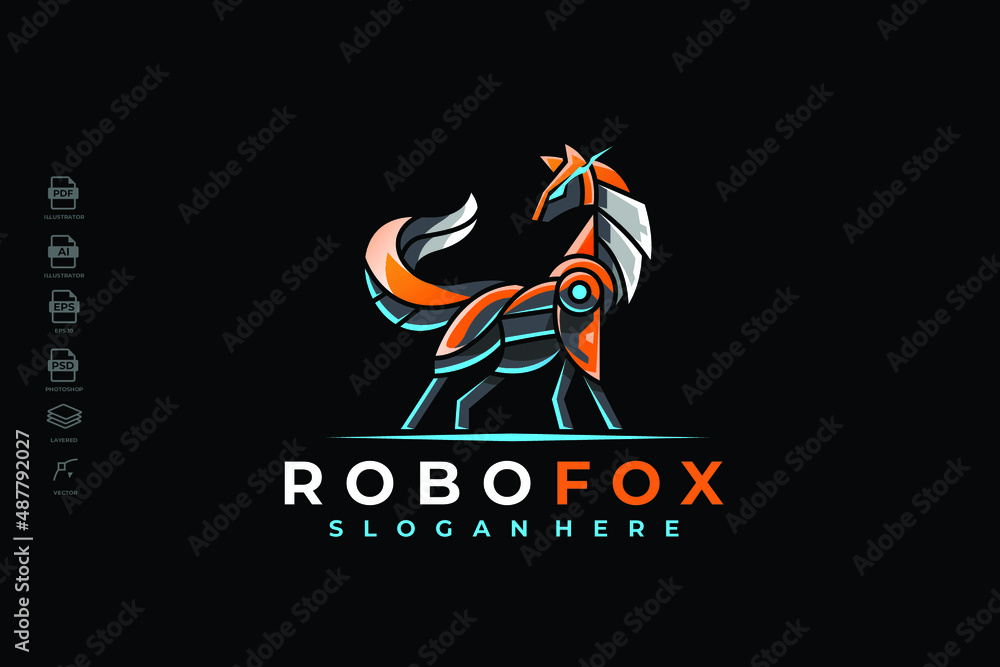 Modern Mecha Robotic Fox Logo Design Template Stock Vector | Adobe Stock