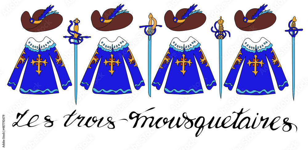 Handwritten inscription in French: Three musketeers. Lettering ...