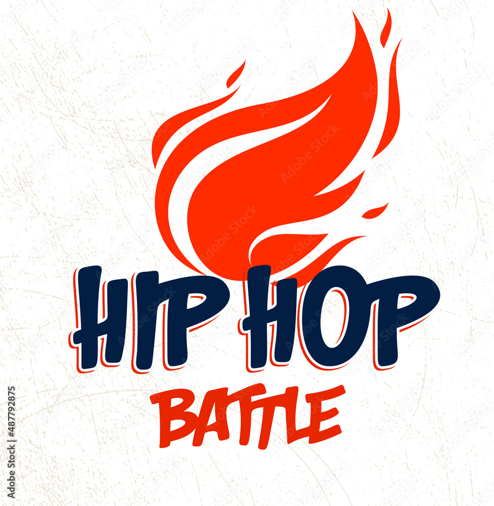 Rap Battle vector logo or emblem with flames of fire burning, Hip Hop ...