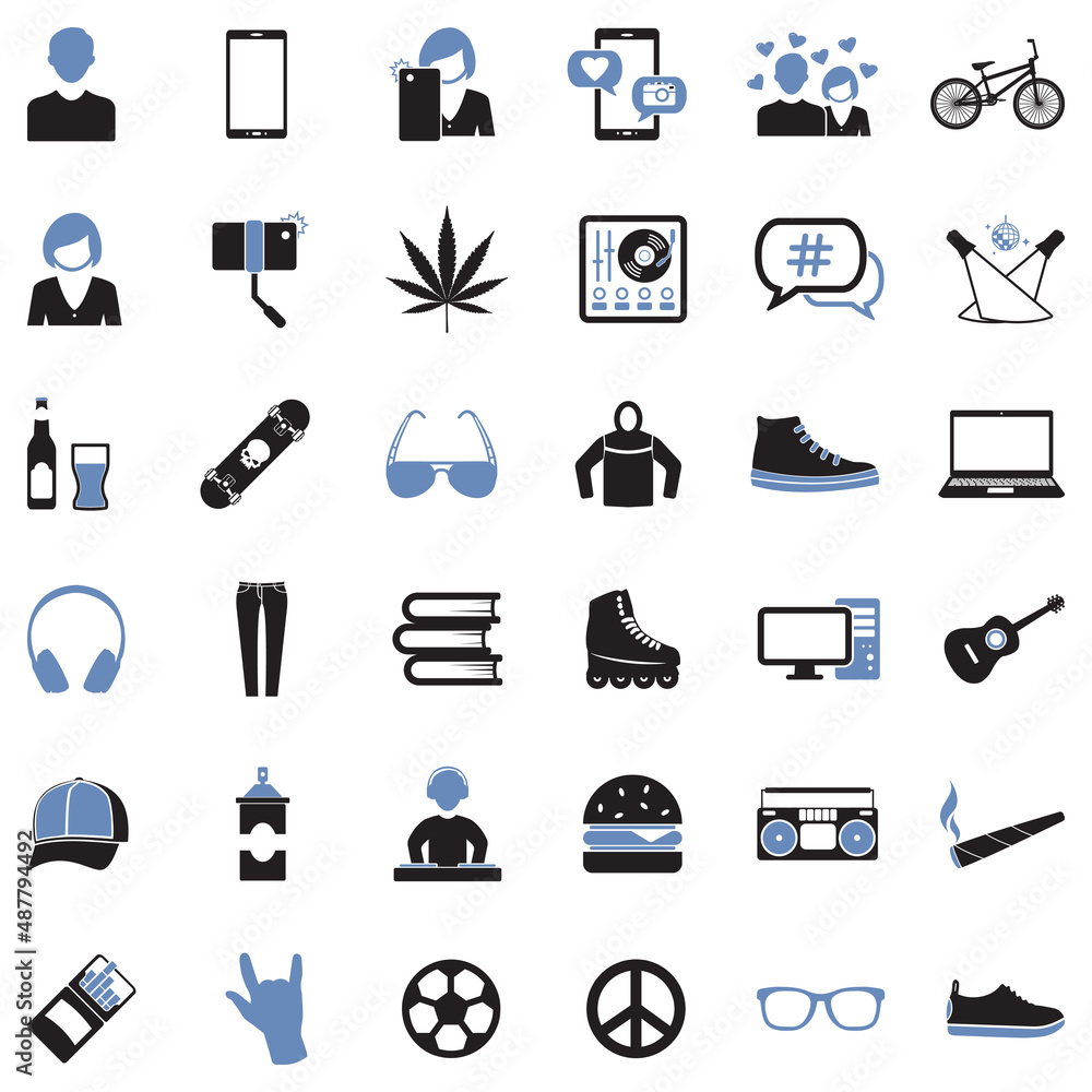 Teen Icons. Two Tone Flat Design. Vector Illustration. Stock Vector ...