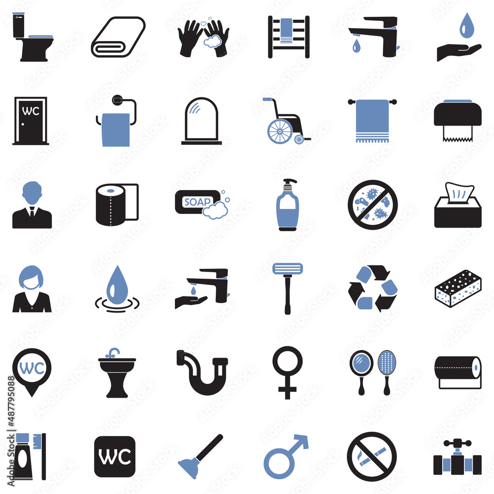 Toilet And WC Icons. Two Tone Flat Design. Vector Illustration. Stock ...