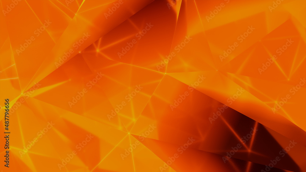 Orange Crystal Mesh. Futuristic Global Data Network Concept. 3D Render ...